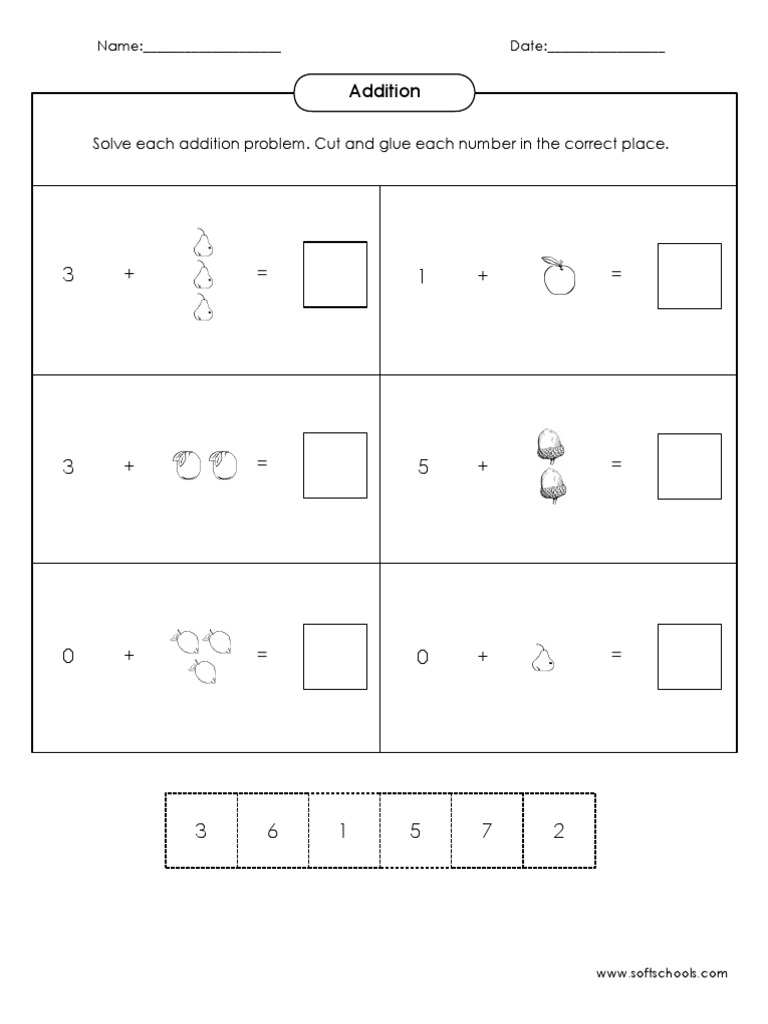Kindergarten Cut and Paste Addition Worksheet Koaa1 3 | PDF