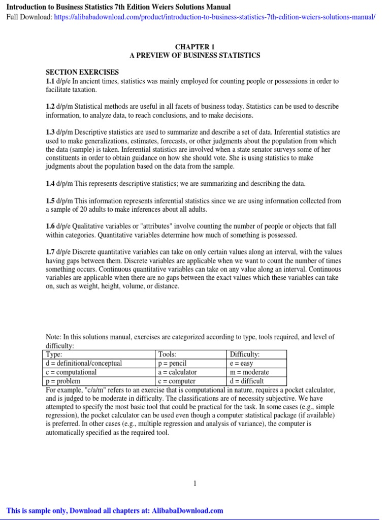 Introduction To Business Statistics 7th PDF | PDF | Level Of ...