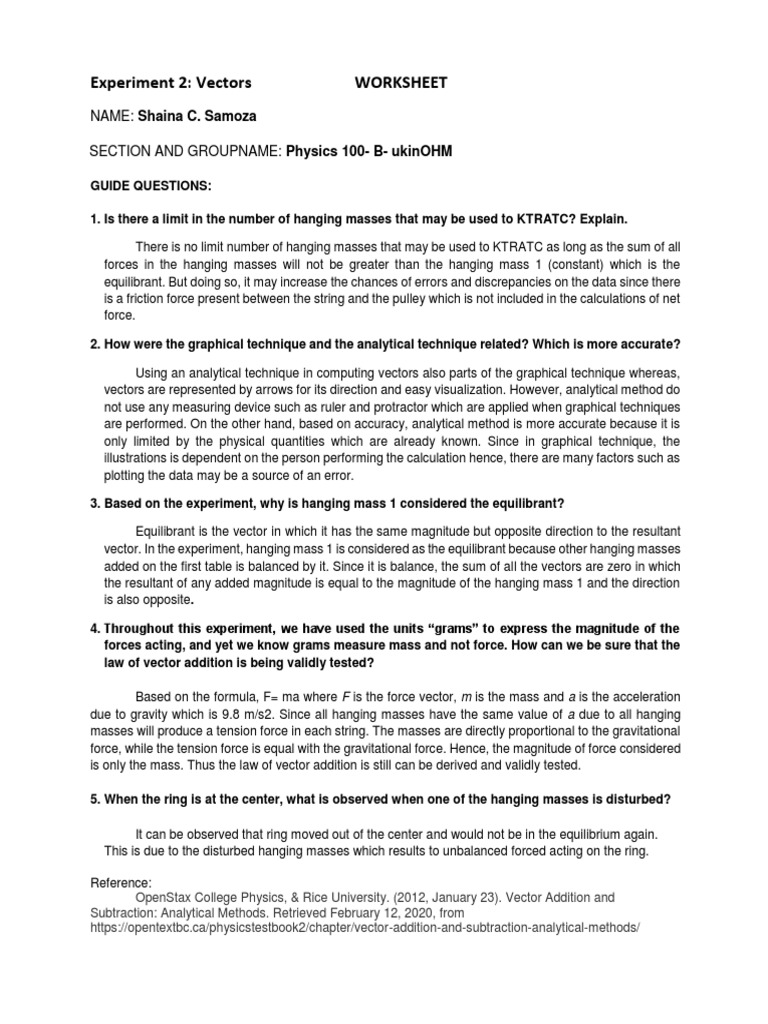 Physics 100 Experiment - 2ans | PDF | Gravity | Force
