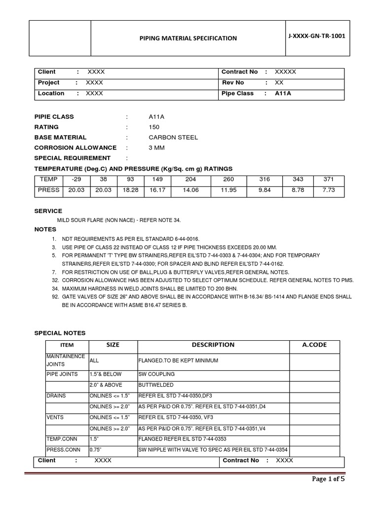 A11a PMS | PDF | Pipe (Fluid Conveyance) | Materials