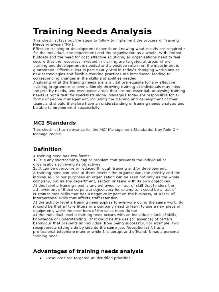 Training - Needs Analysis | Download Free PDF | Performance Appraisal ...