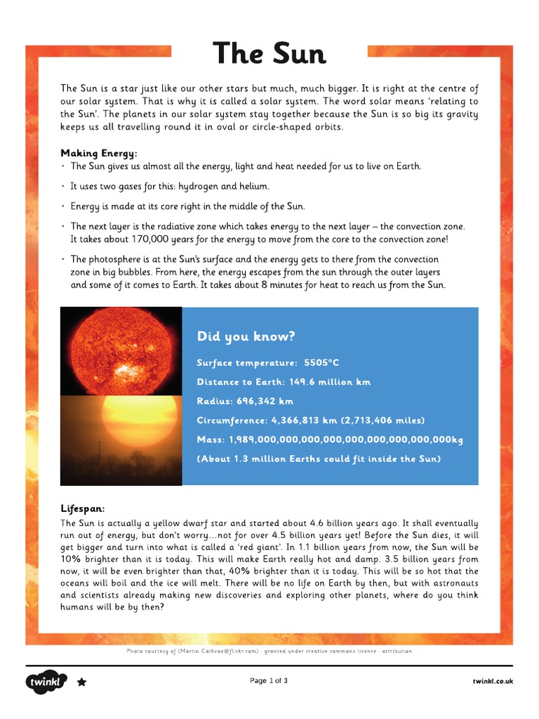 Year 5 Reading Comprehension The Sun - 1 2 | PDF | Sun | Greenhouse Effect