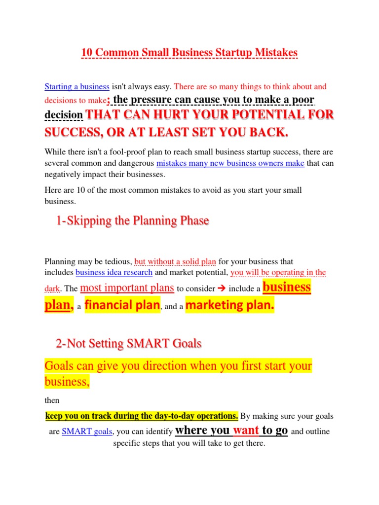 10 Common Small Business Startup Mistakes | PDF | Small Business ...