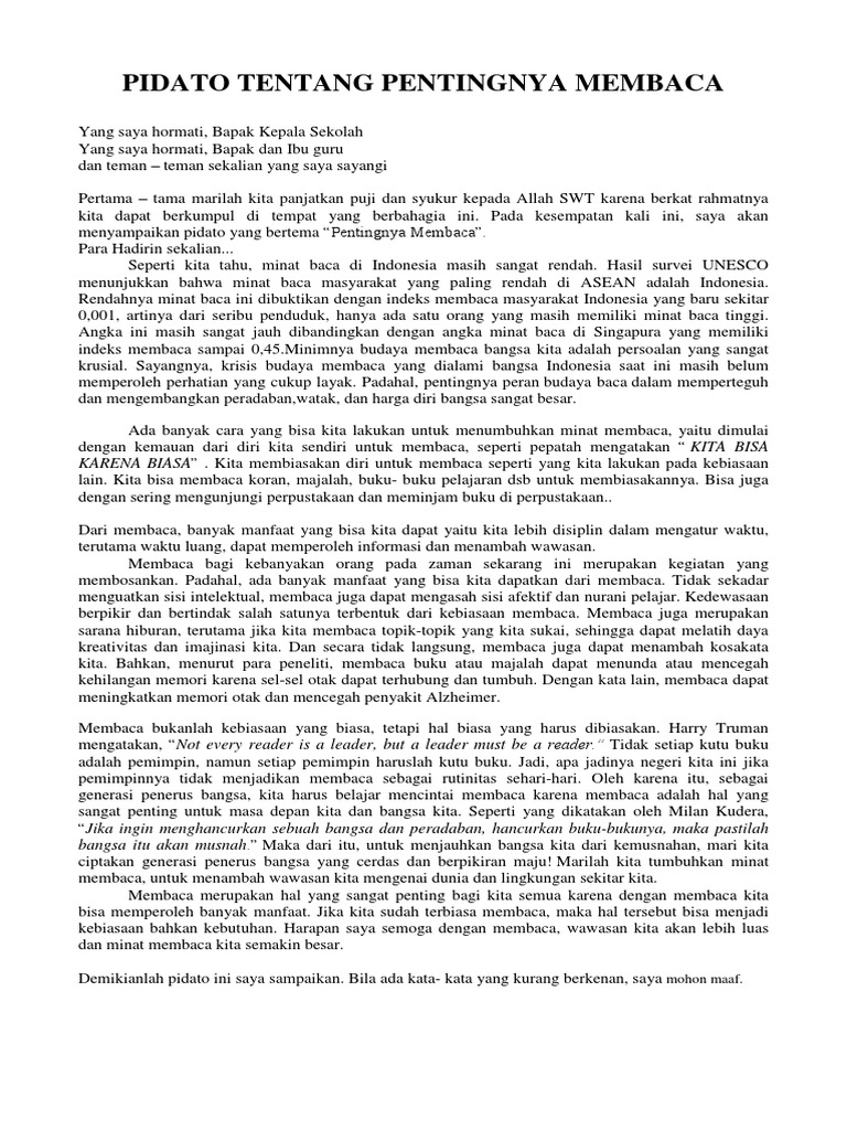 Pidato Tentang Pentingnya Membaca | PDF