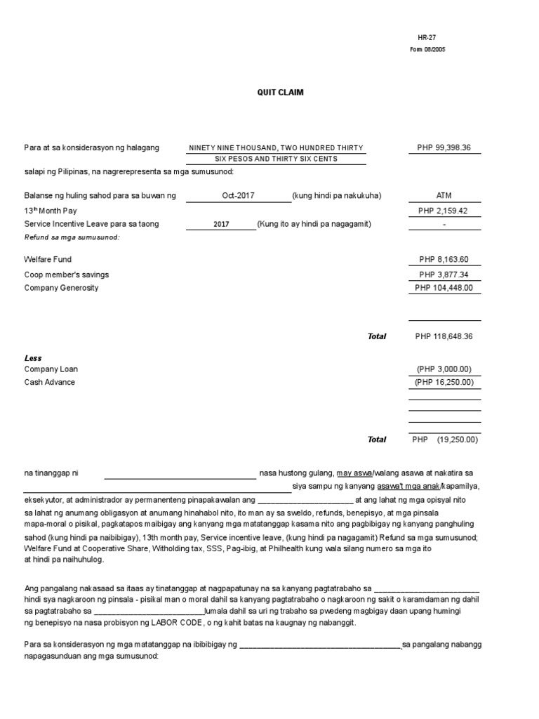 QUIT-Claim Tagalog | PDF