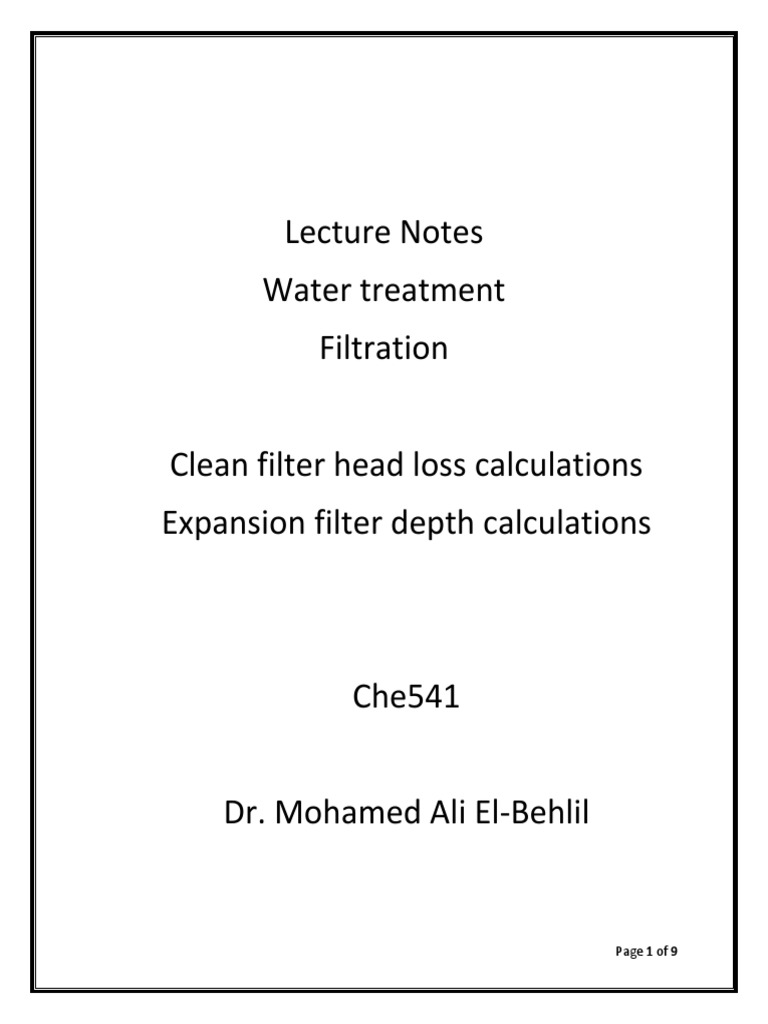 Clean Filter Head Loss and Expansion Depth | PDF | Science & Mathematics