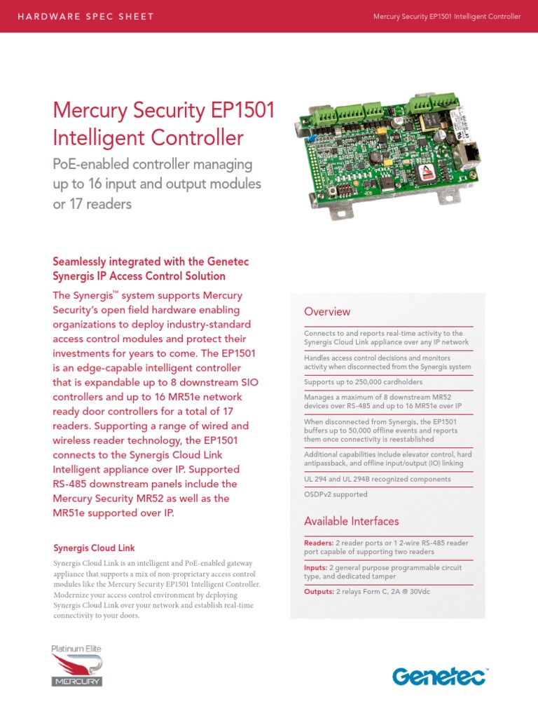 EN - Genetec Mercury EP1501 Intelligent Controller (PoE) | PDF | Access ...