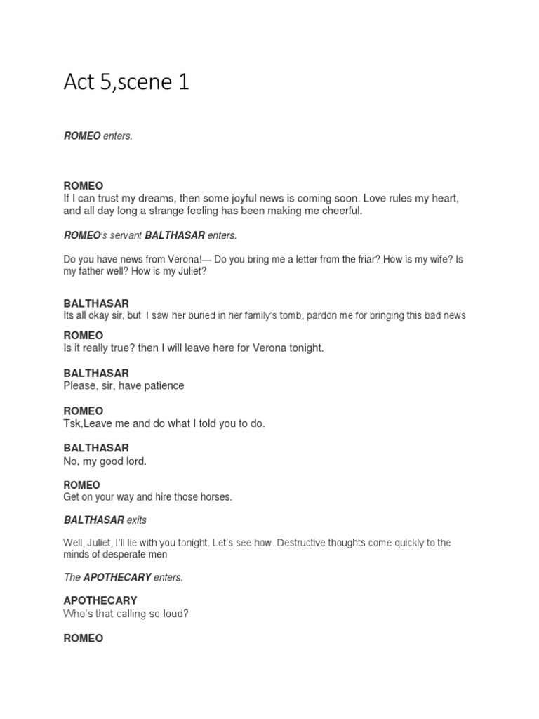Romeo and Juliet Script Act 5 | PDF | Characters In Romeo And Juliet ...