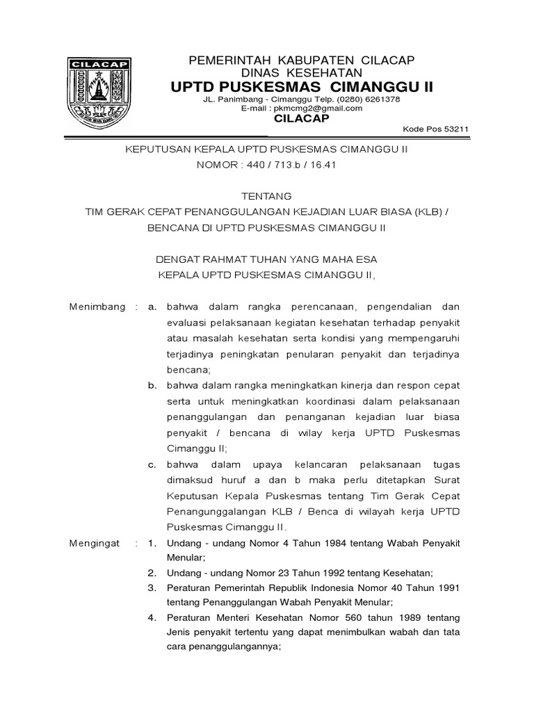 SK TIM GERAK CEPAT PENANGGULANGAN KLB PKM Cimanggu II | PDF | Sains & Matematika