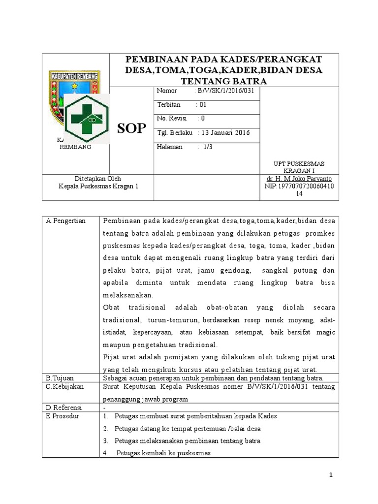 SOP Pembinaan Tentang BATRA | PDF