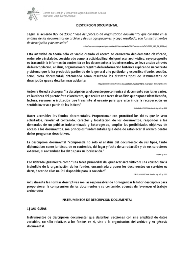 Instrumentos de Descripcion Documental | PDF | Documento | Información