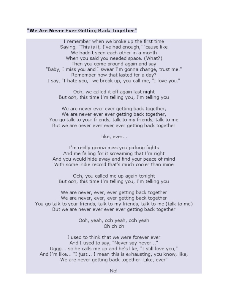 Taylor Swift We Are Never Getting Back Together | PDF