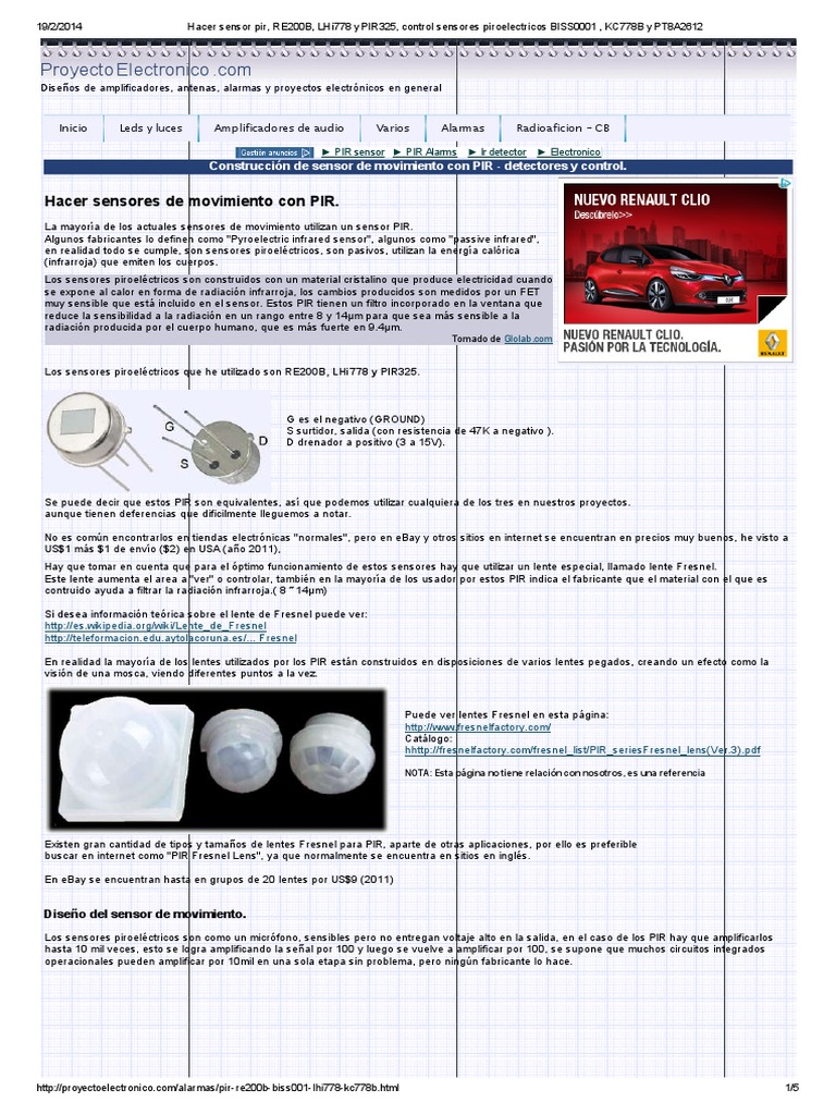 Sensor Pir, RE200B, LHi778 y PIR325, Control Sensores Piroelectricos BISS0001, KC778B y PT8A2612 ...