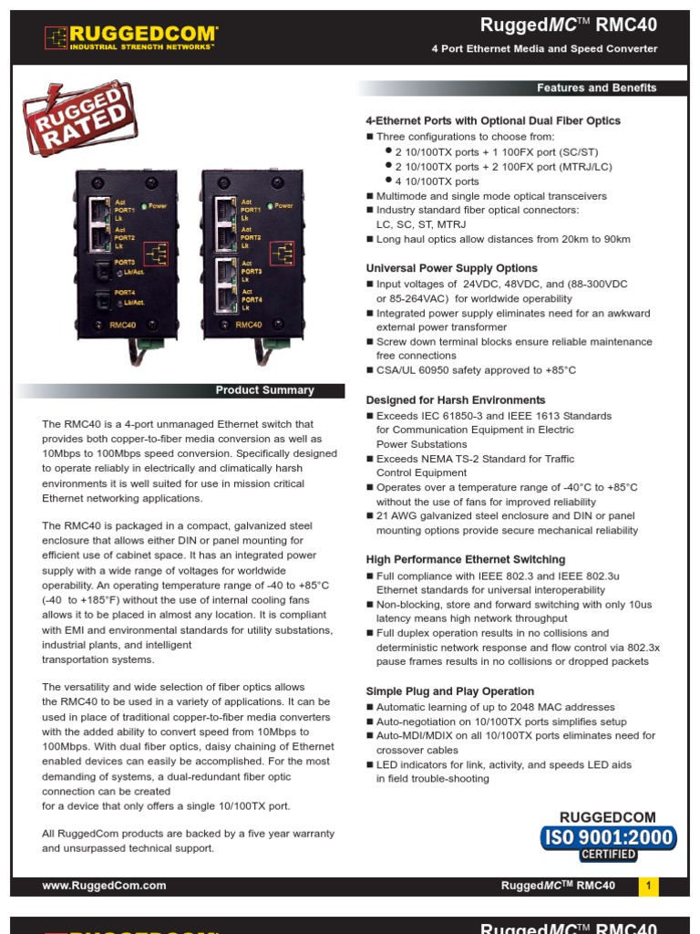 Rmc40 Datasheet | PDF | Ethernet | Network Switch