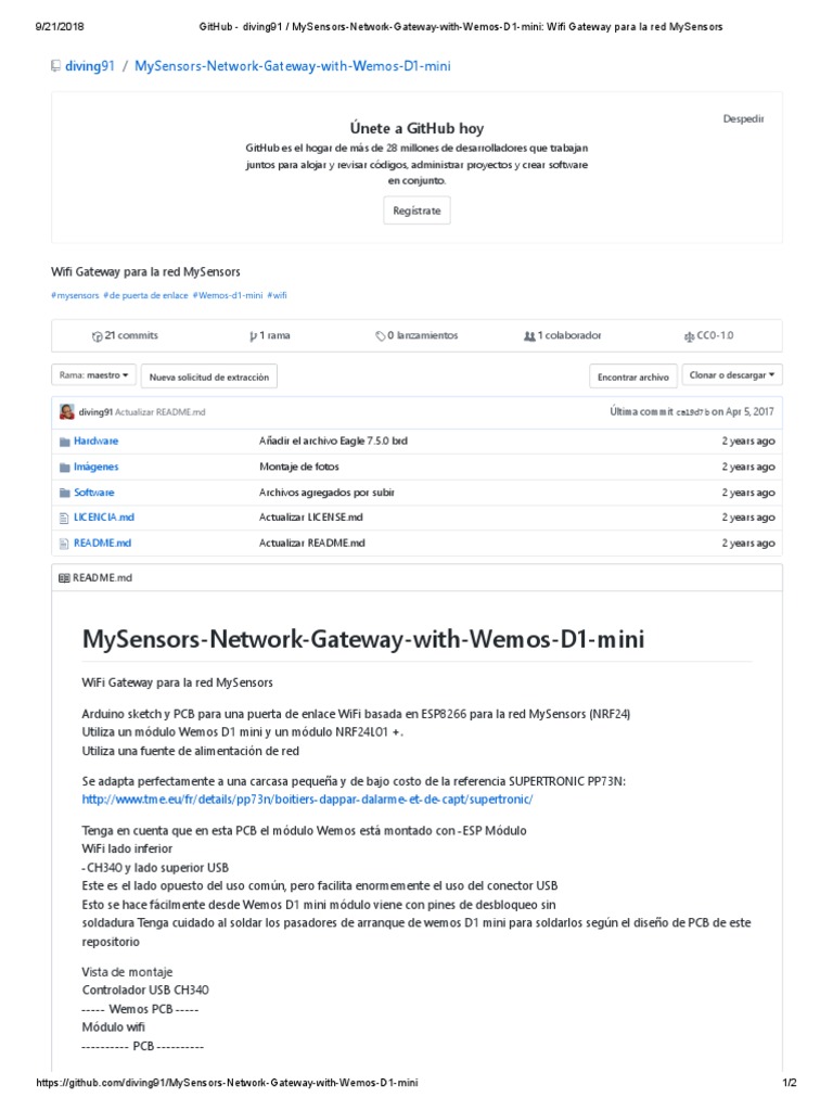 GitHub - Diving91 - MySensors-Network-Gateway-with-Wemos-D1-mini - Wifi Gateway para La Red ...