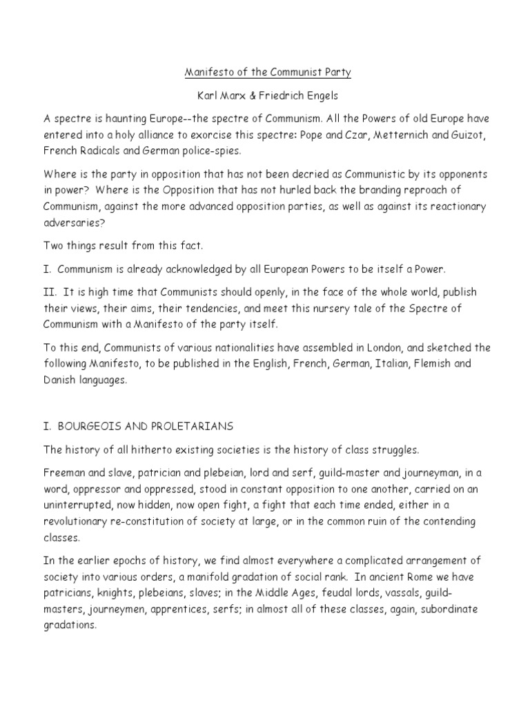 Communist Party Manifesto Overview | PDF | Bourgeoisie | Communism