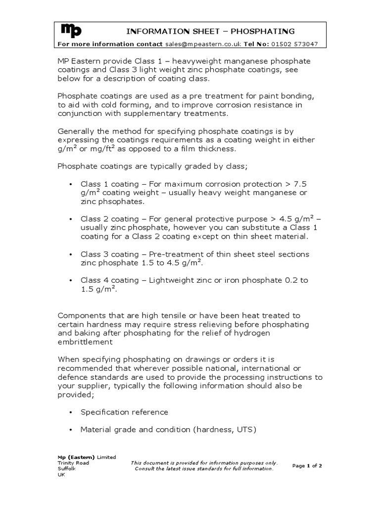 Phosphate Information | PDF | Sheet Metal | Zinc