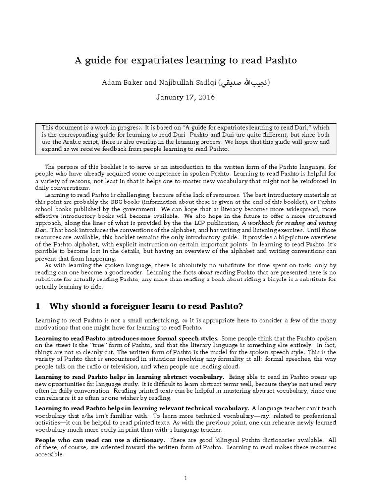 Reading Pashto | PDF | Arabic | Vowel