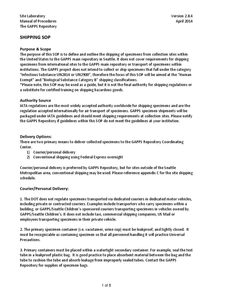 Shipping Sop | PDF | Dangerous Goods | Chemistry