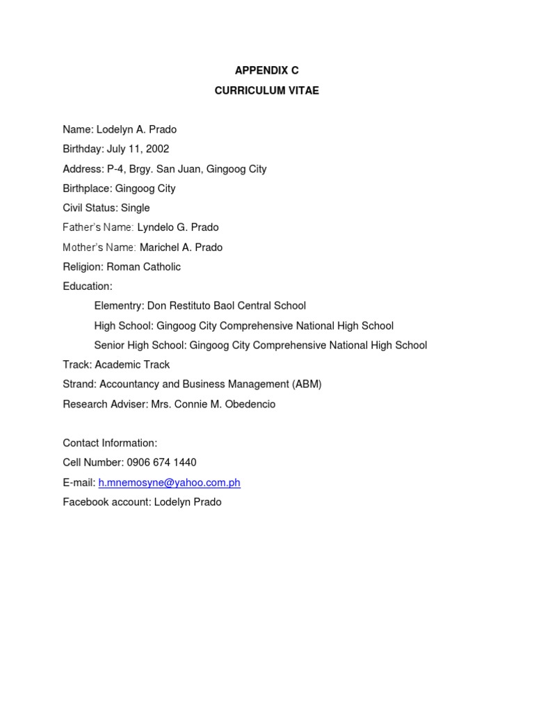 Appendix C Curriculum Vitae | PDF | Wellness