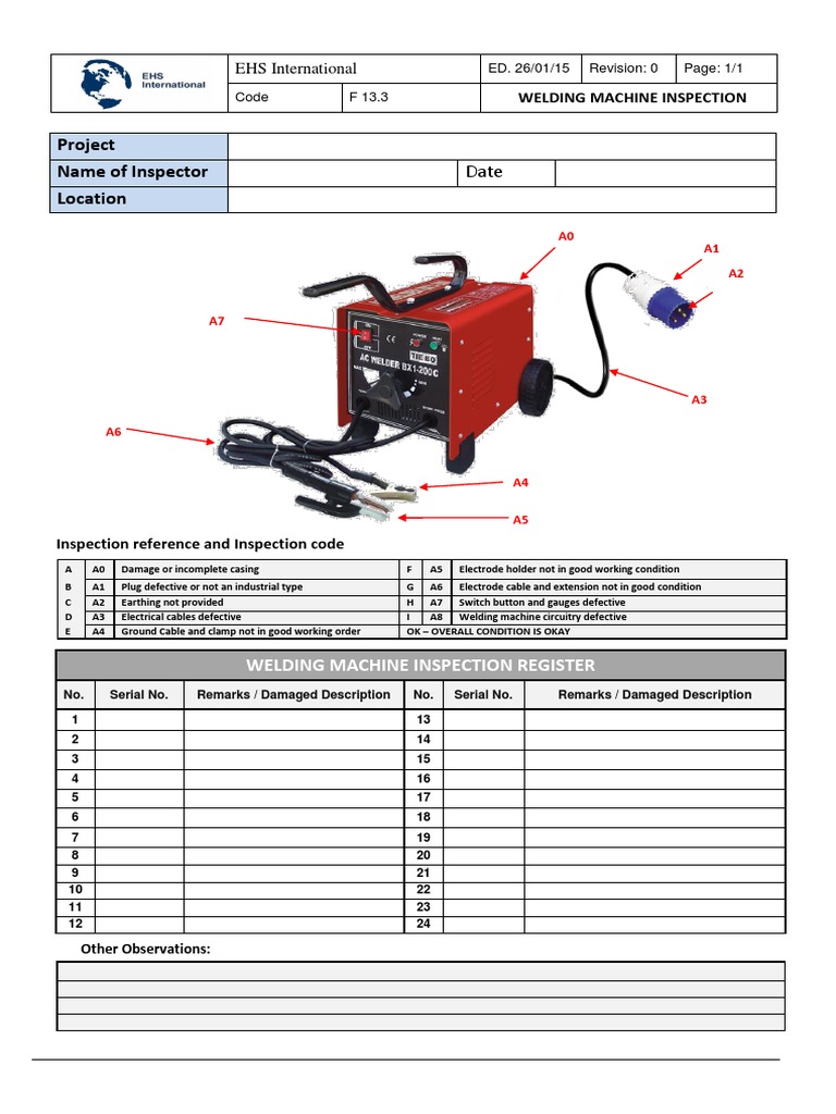Welding Machine Inspection-1 | PDF | Electricity