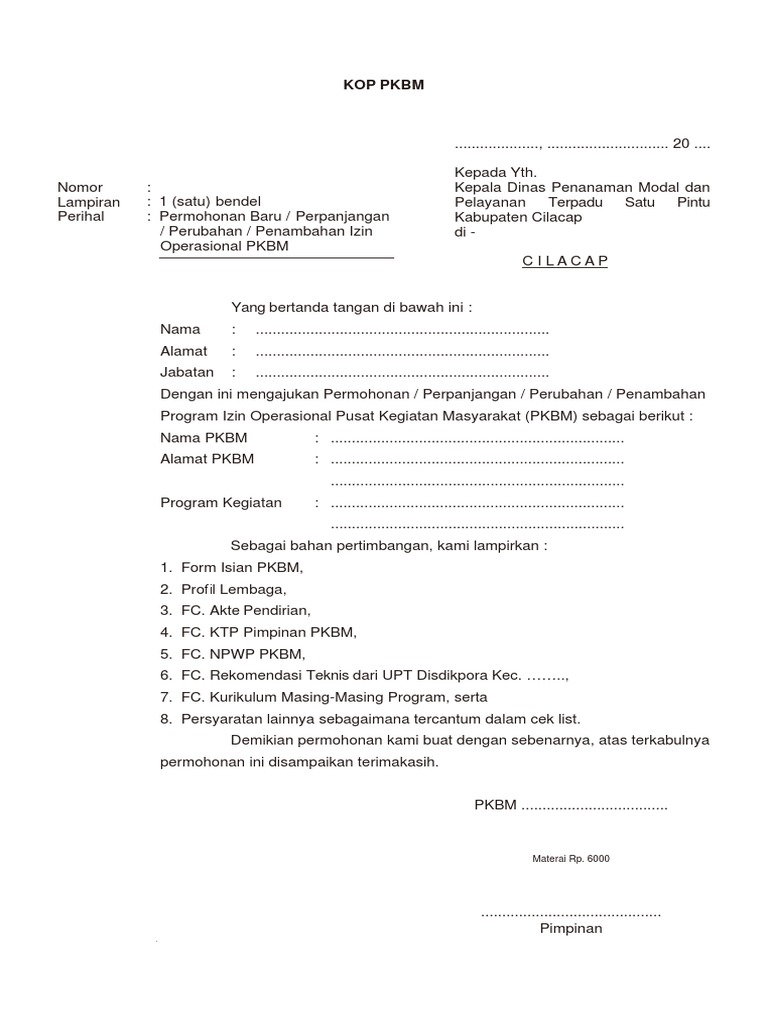 Form Izin PKBM | PDF