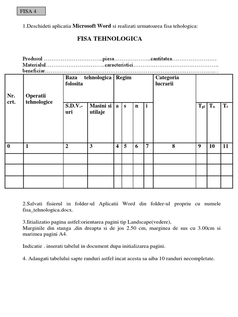 Fisa Tehnologica | PDF