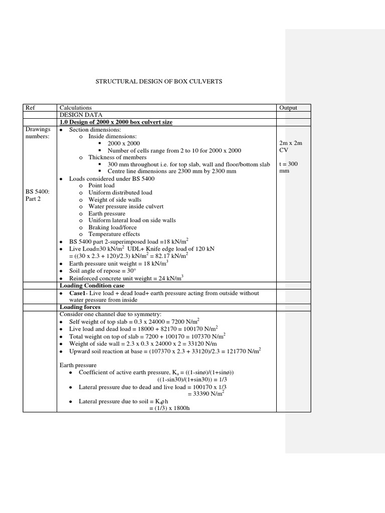 Box Culvert Design Calculations Example | PDF | Continuum Mechanics ...