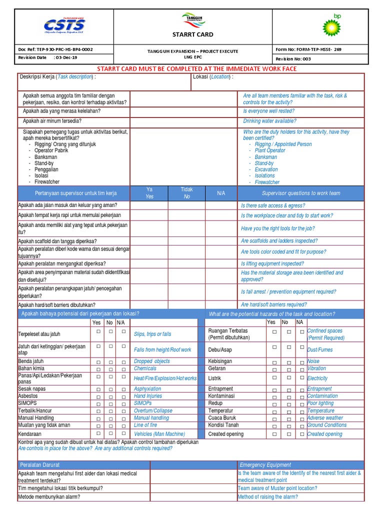 Appendix 5 STARRT Card Rev 3 PDF | PDF