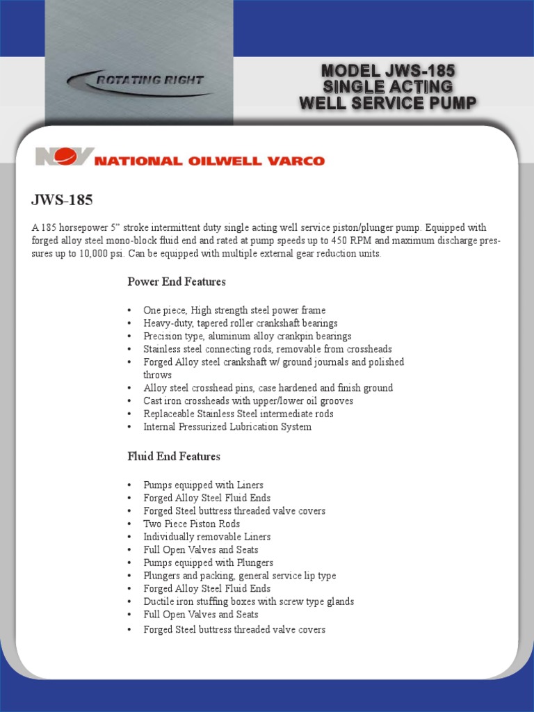 Bomba Triplex National JWS-185 - Brochure | PDF | Pump | Forging