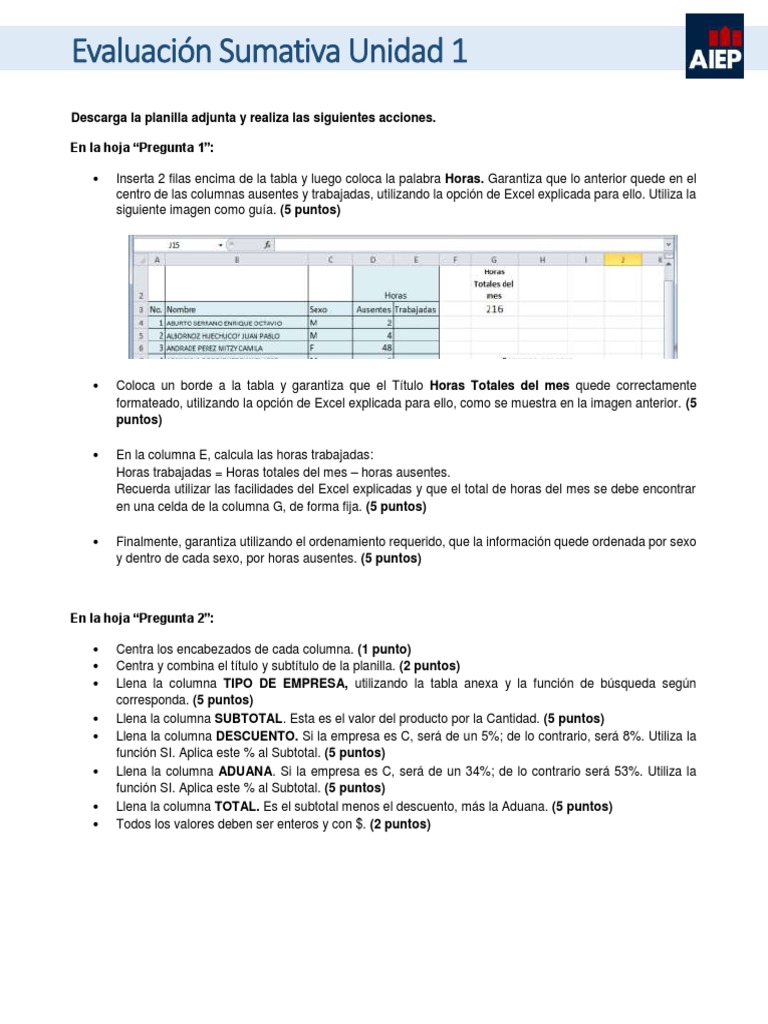 Instrucciones Evaluacion - Sumativa - Unidad - 1 Semana 3 | PDF ...