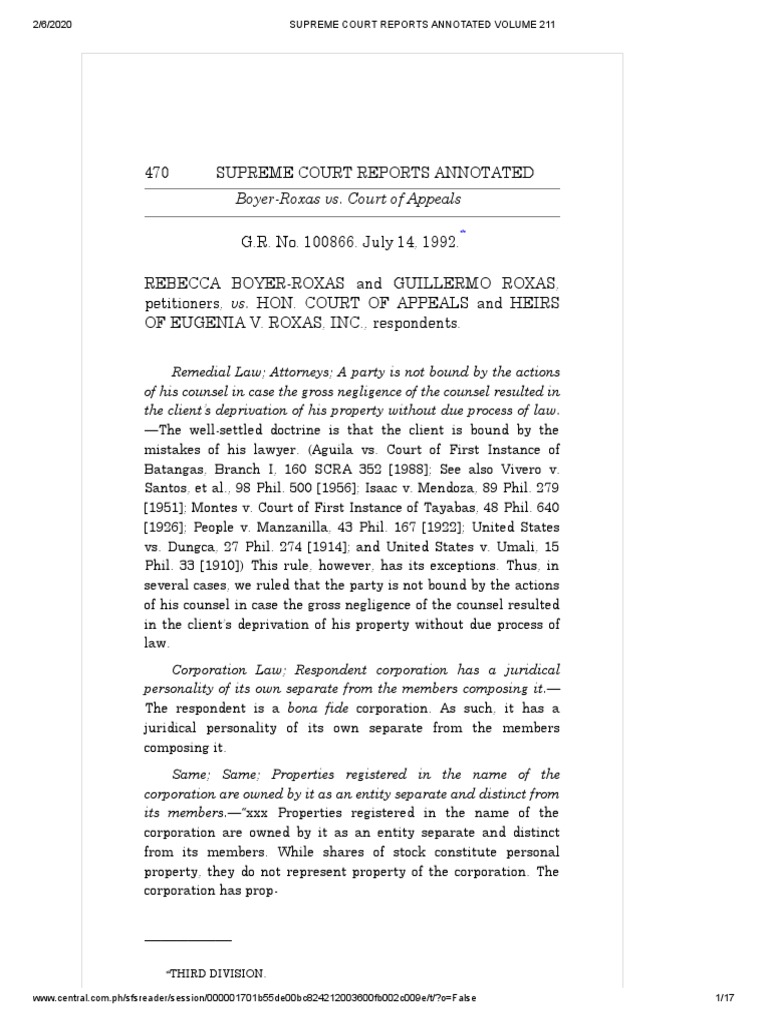 Boyer-Roxas vs. Court of Appeals | PDF | Judgment (Law) | Lawsuit