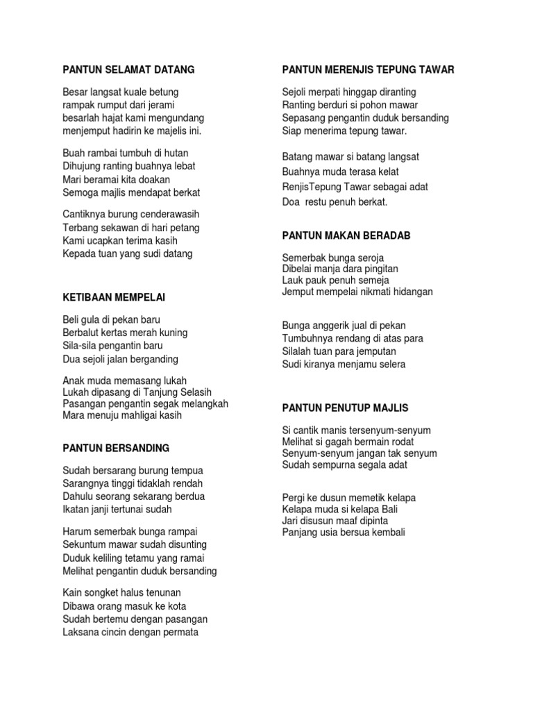 PANTUN SELAMAT DATANG Pengantin | PDF