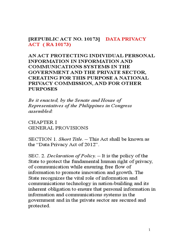 Data Privacy Act RA 10173 | PDF | Information Privacy | Information