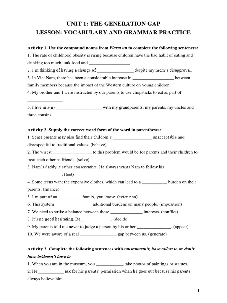 Unit 1.10 - Vocabulary & Grammar Exercises | PDF | Learning | Cognition