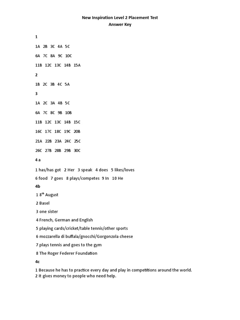 New Inspiration Level 2 Test Answers | PDF | Sports & Recreation