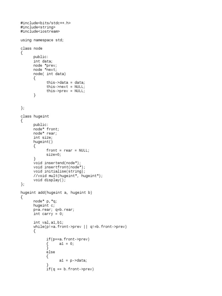 Addition and Multiplication of Huge Numbers Using Doubly Linked List ...