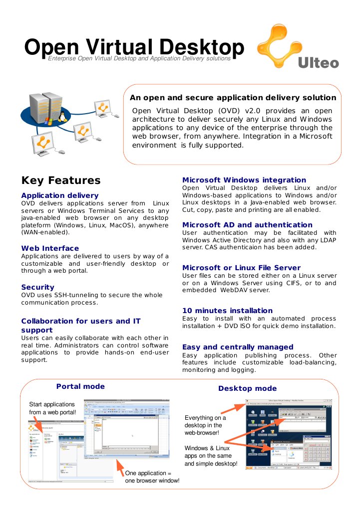 Ulteo OVD 2.0 Product Sheet | PDF | Application Software | Linux