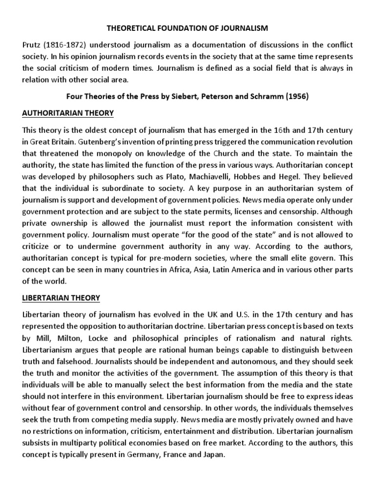 Theoretical Foundation of Journalism | PDF | Journalism | Freedom Of ...