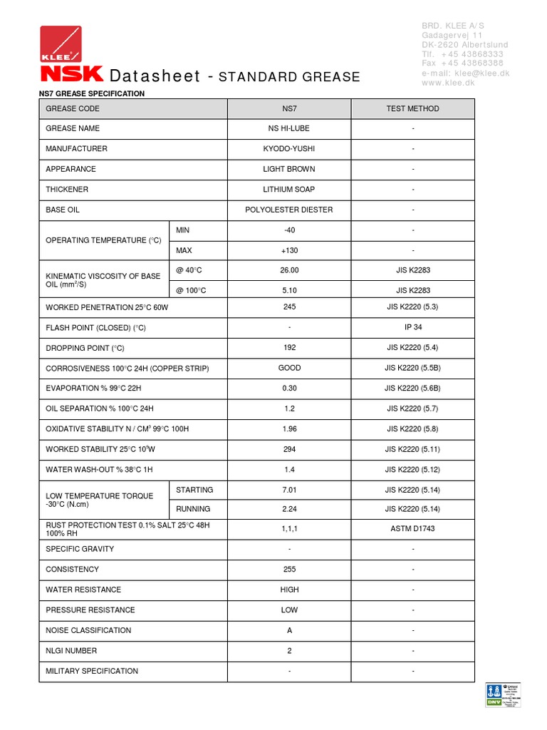 BRD - Klee-NSK Datasheet NS7 | PDF | Mechanical Engineering | Liquids