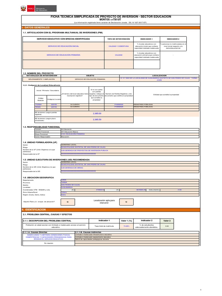 Ficha - Tecnica - Simplificada - Educacion - v1 - EJEMPLO FEPI PDF | PDF | Salón de clases ...