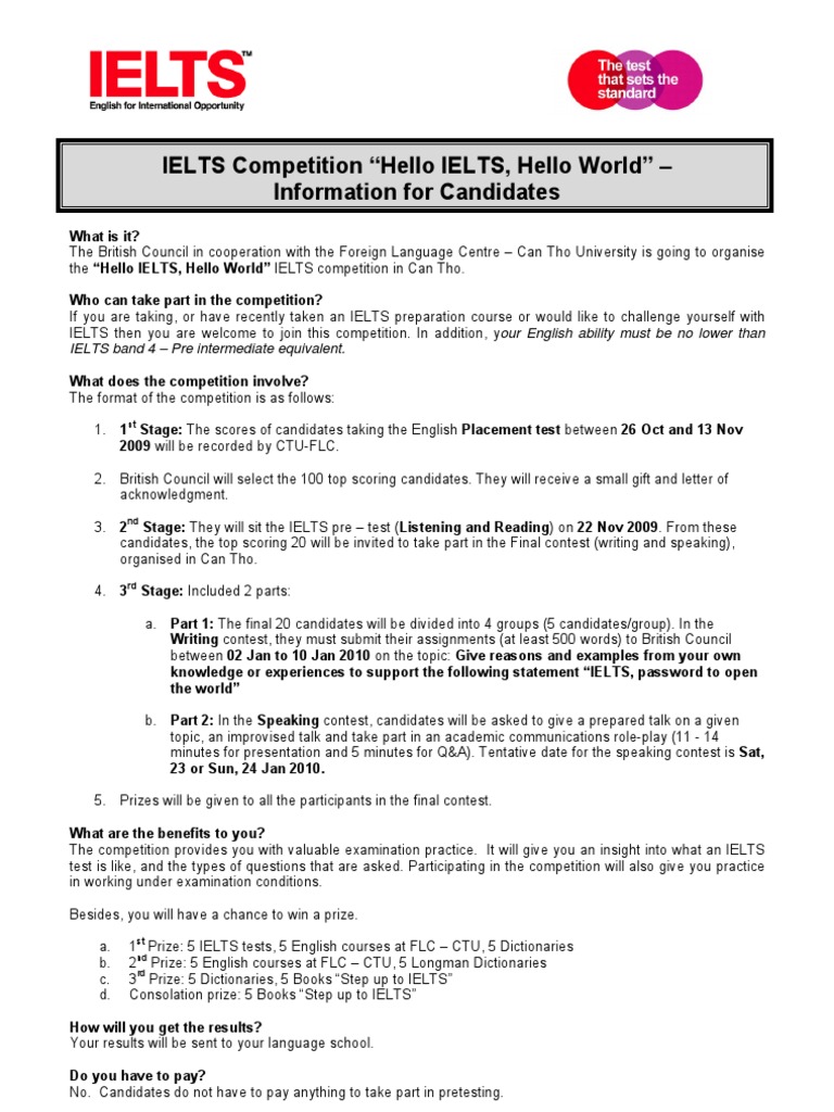 IELTS Competition Announcement To Public 12 Oct | PDF | International ...