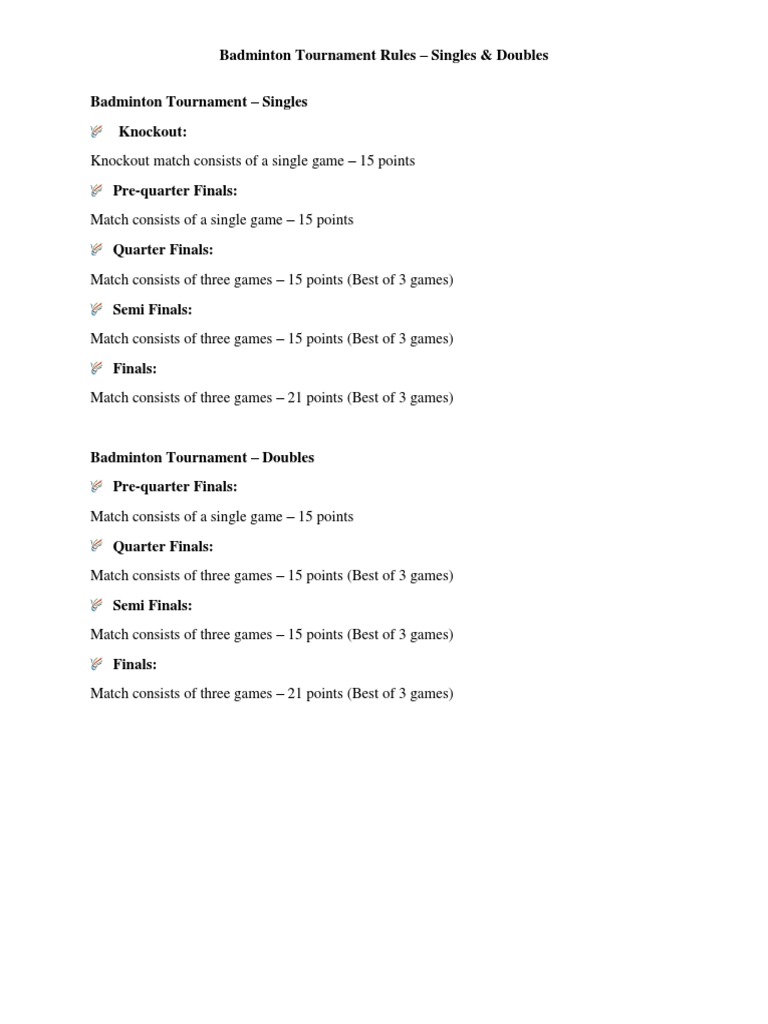 Badminton Tournament Rules | PDF