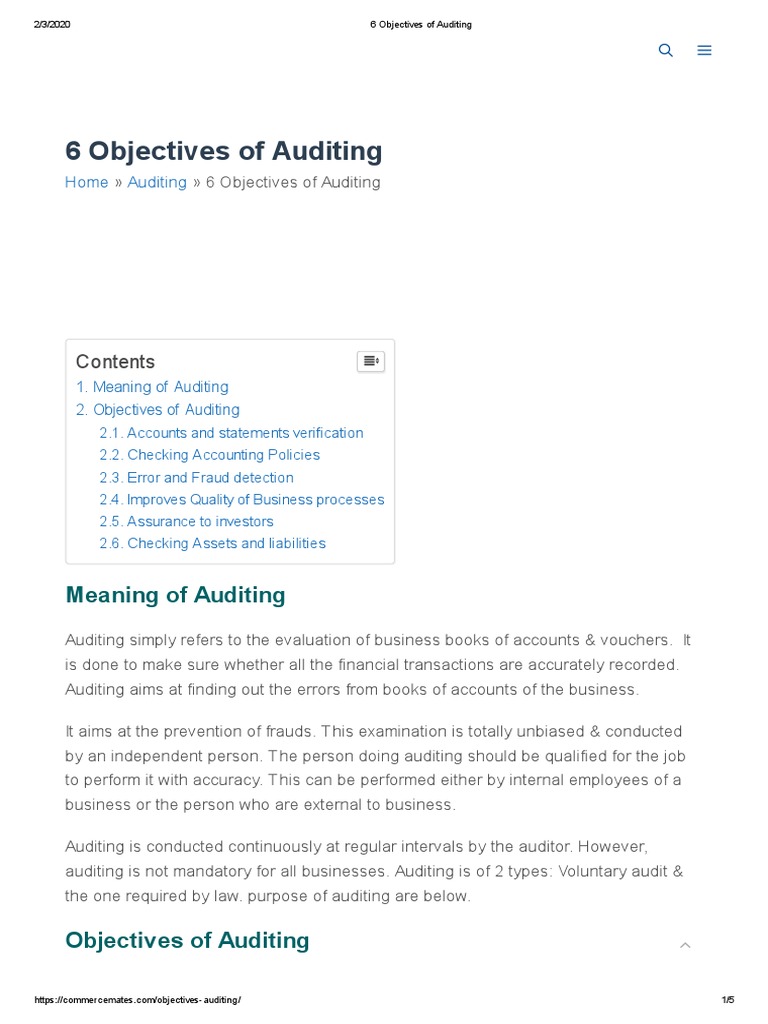 6 Objectives of Auditing | PDF | Financial Audit | Accounting