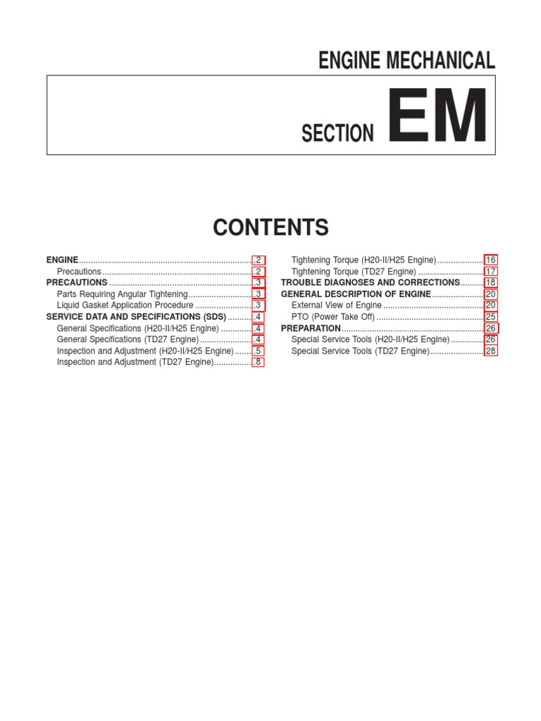 Engine Mechanical: Service Data and Specifications for Diesel and ...