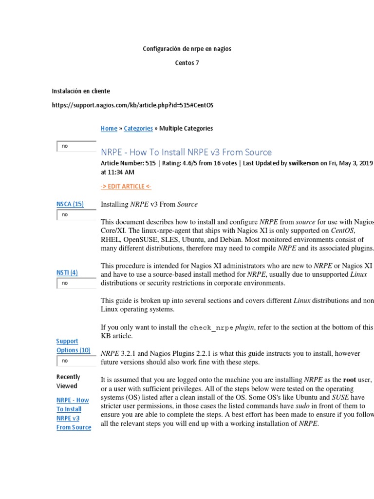 Configuración de Nrpe en Nagios | PDF | Linux | System Software