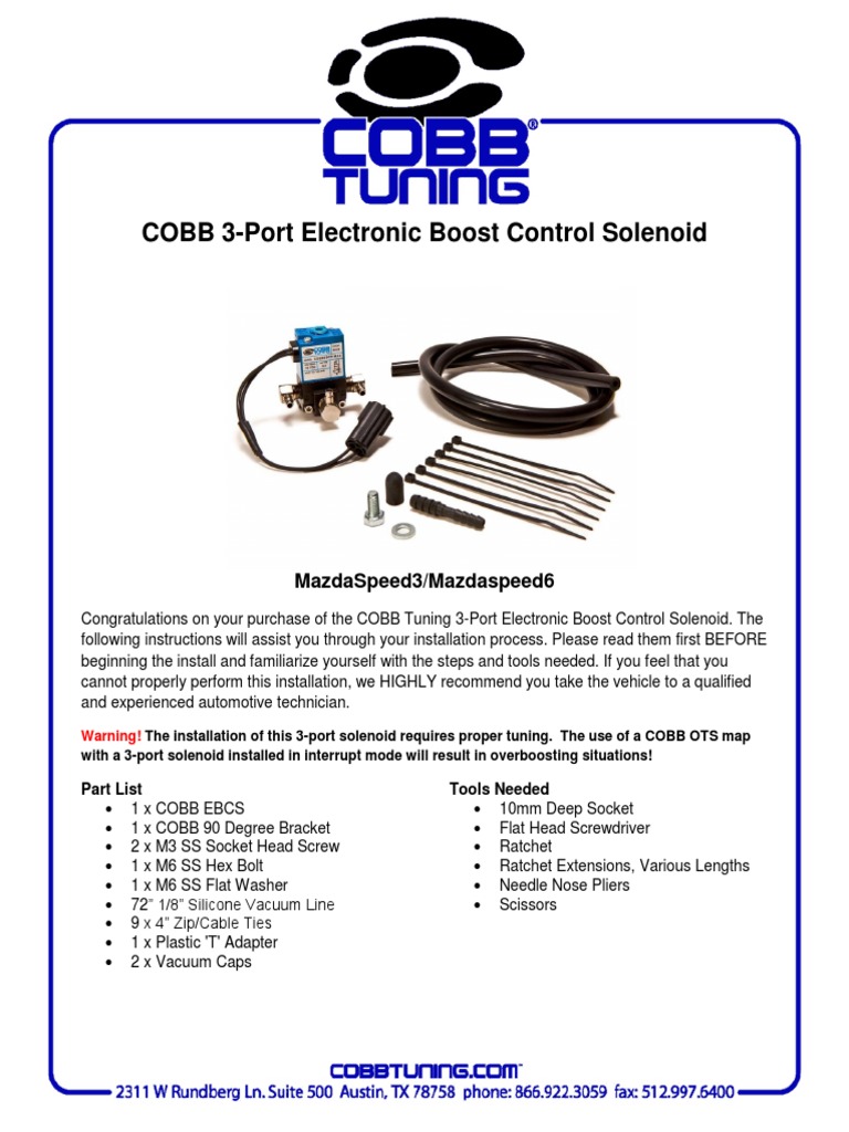 COBB Tuning Mazda EBCS Install Instructions | PDF | Turbocharger ...