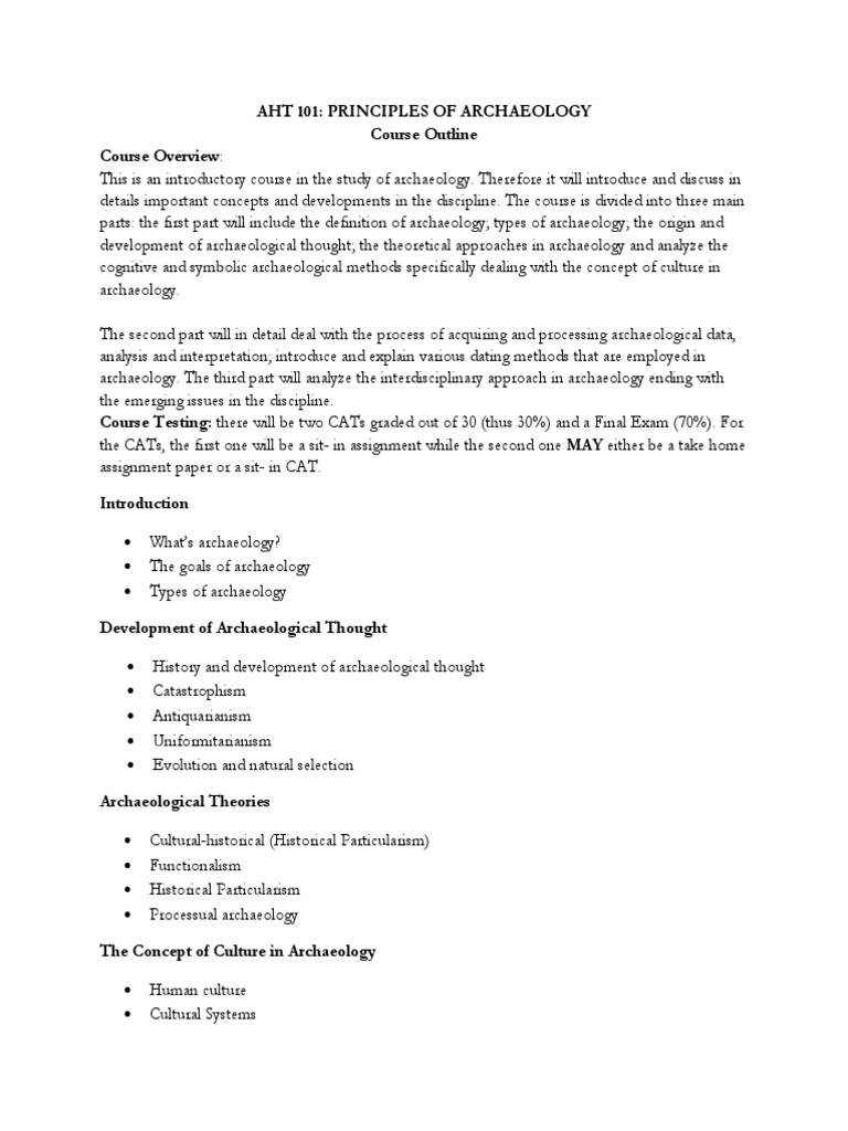 Aht 101 Principles of Archaeology | PDF | Archaeology | Thought