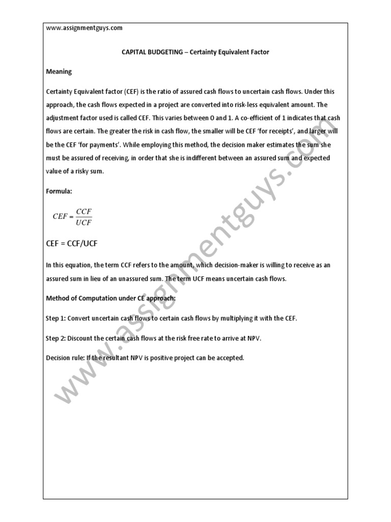 Certainty Equivalent Factor | PDF | Net Present Value | Mathematical ...