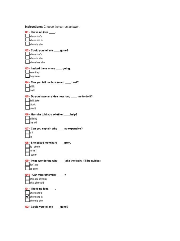 Indirect Questions. Exercises | PDF